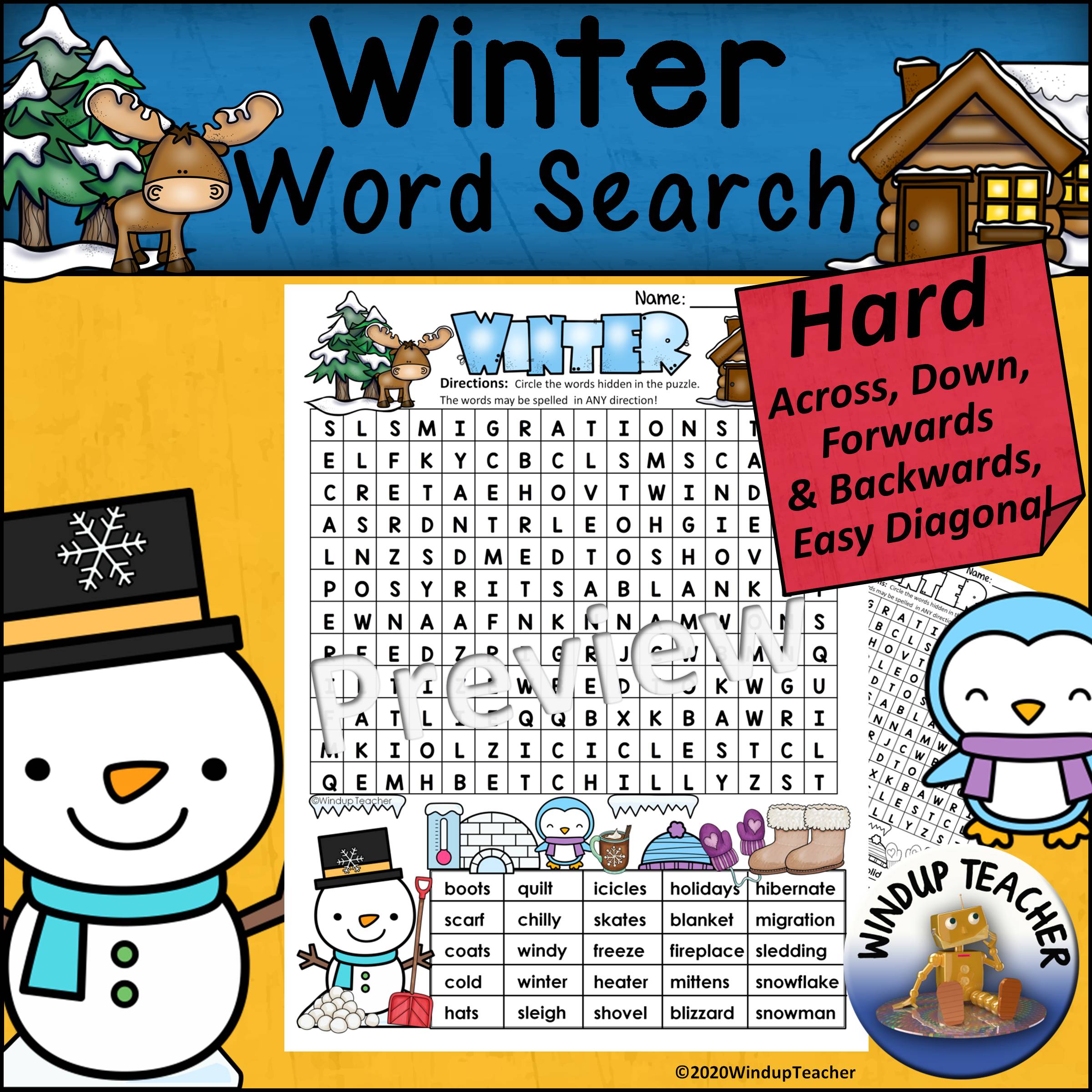 Winter Word Search | HARD Puzzle | Ready to Go! - Classful