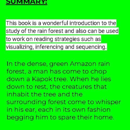 THE GREAT KAPOK TREE BY LYNNE CHERRY READING COMPREHENSION ...