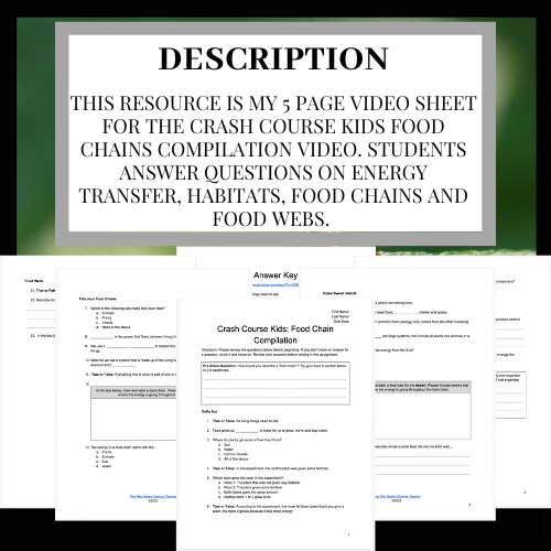 Crash Course Kids Food Chains- Compilation Video Sheet with ANSWER KEY ...