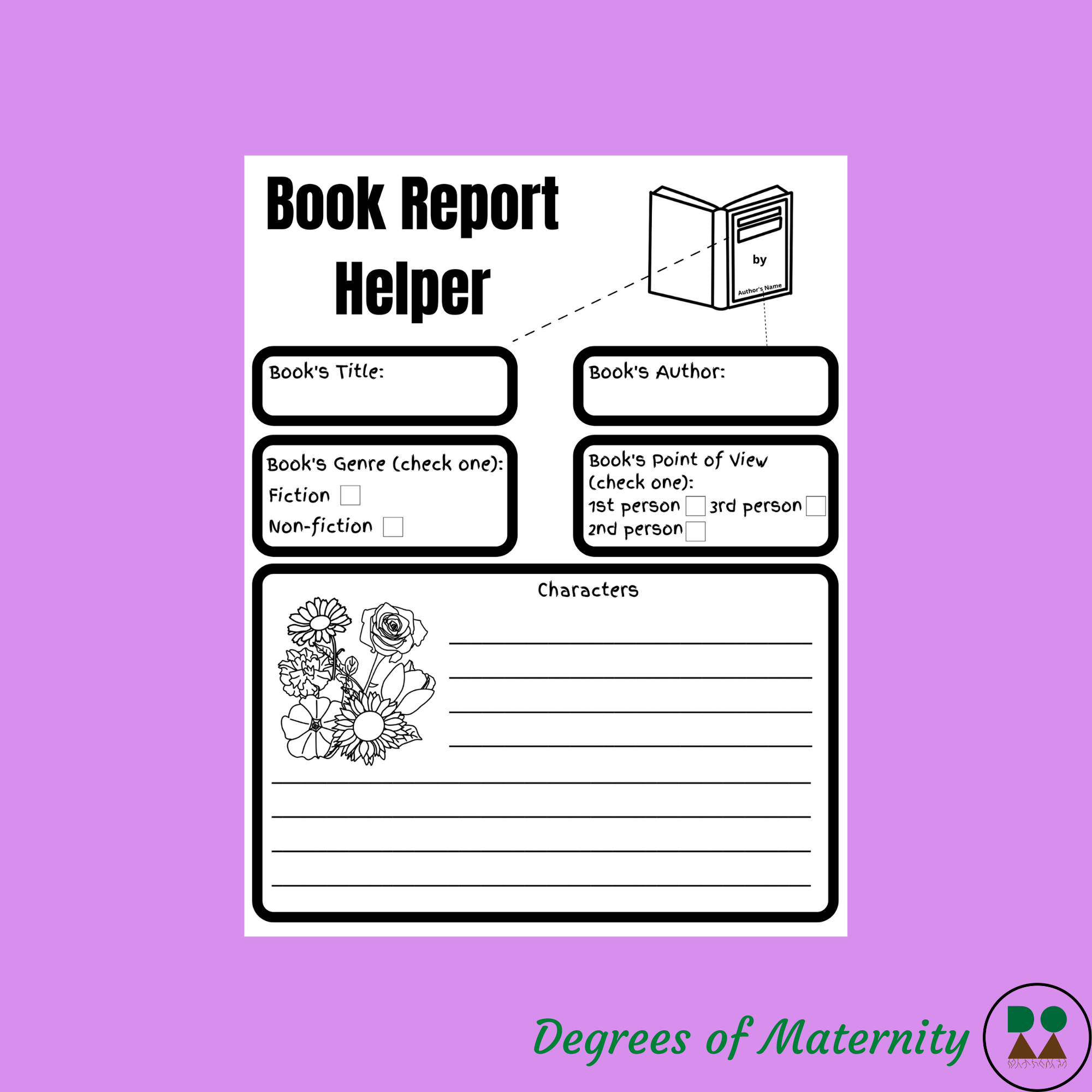 Beautiful Flowers Book Report Helper (coloring pages), reading and ...