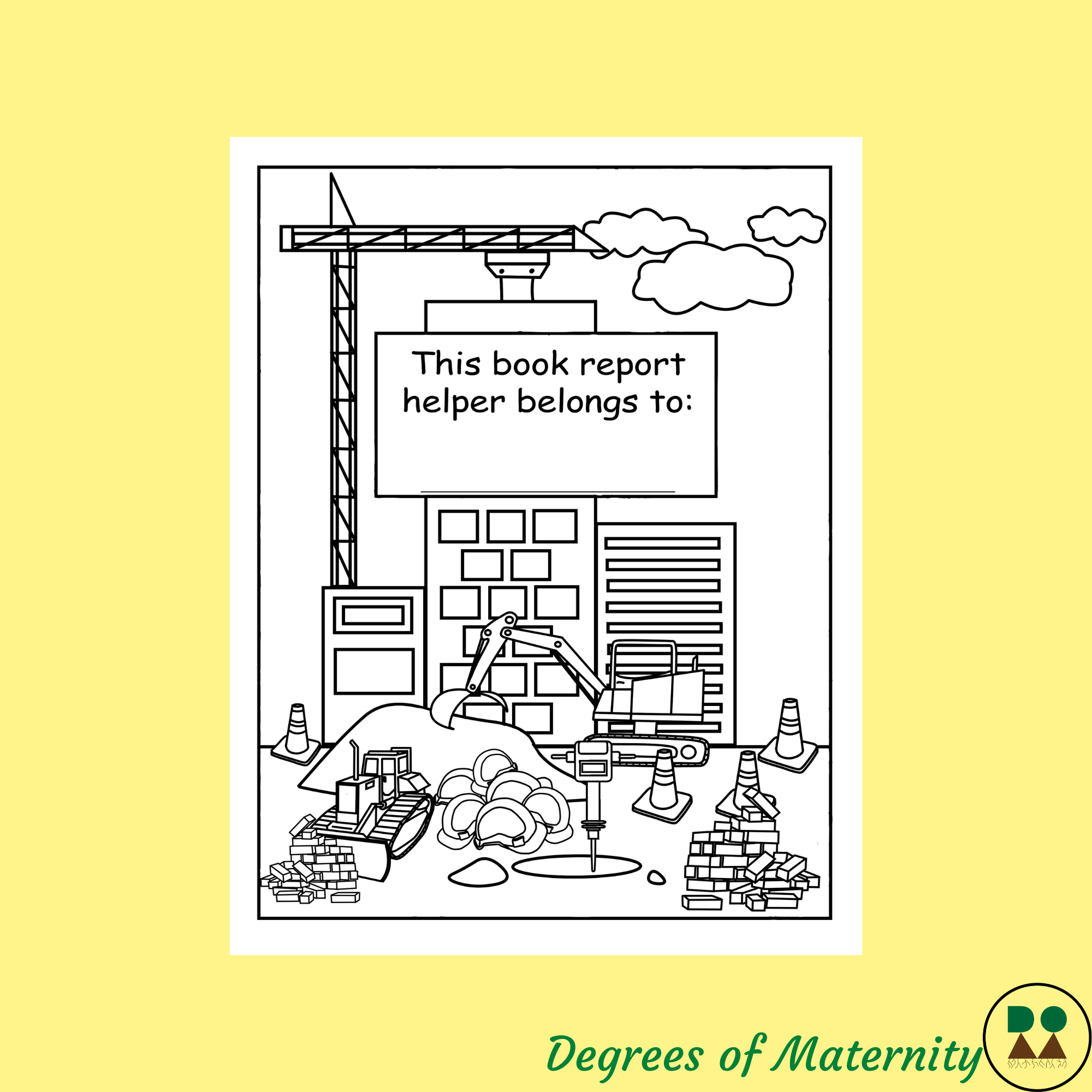 Construction Work Book Report Helper (coloring pages), reading and ...