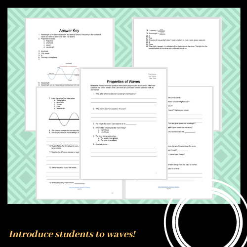 Properties of Waves- Worksheet, Review sheet or Assessment - Classful