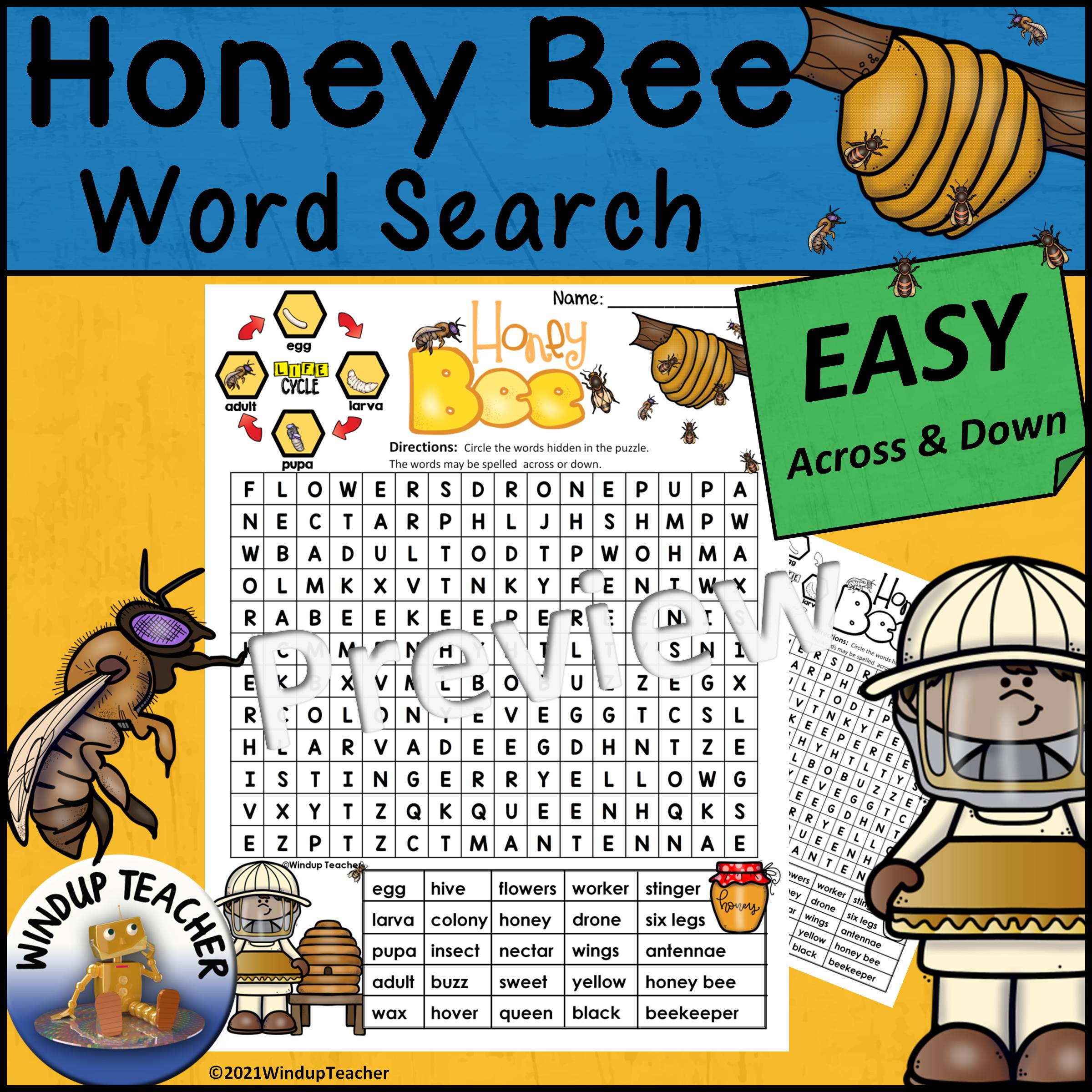 Honey Bee Word Search | Easy - Classful
