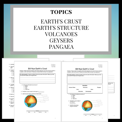 Bill Nye Earth's Crust- Differentiated Video Worksheet - Classful