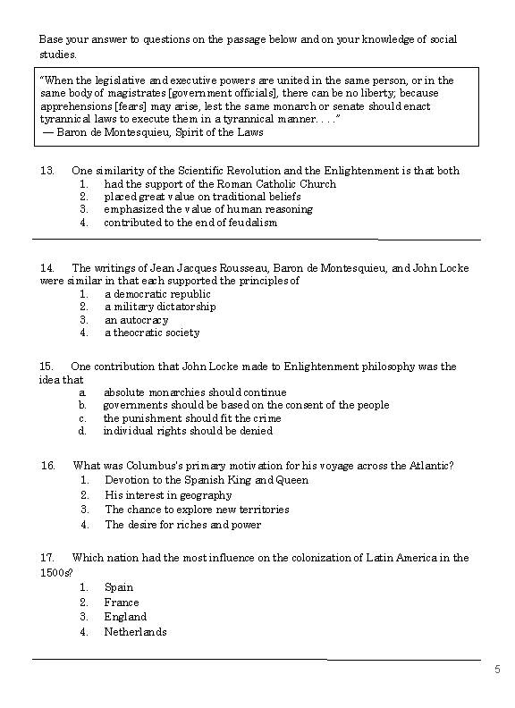 Global 2- Unit Test 1 (Age of Exploration-Enlightenment) - Classful