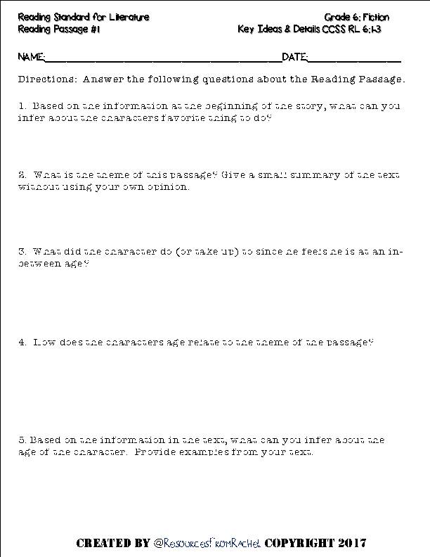 Reading Comprehension Assessment 6th grade volume 1 - Classful