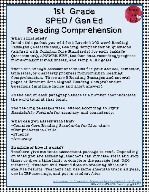 Reading Comprehension Assessments 1st grade volume 1 - Classful