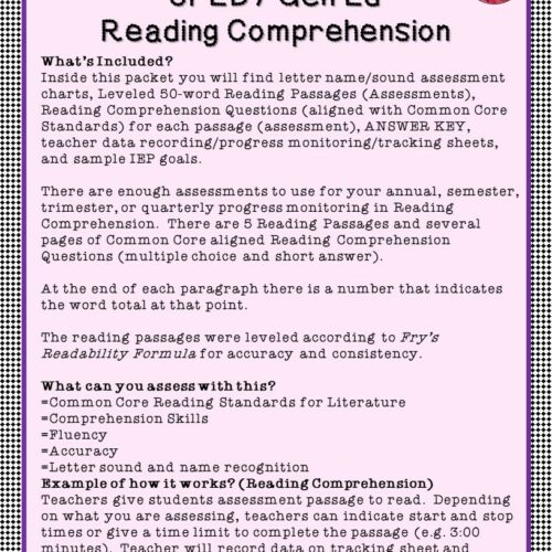 Reading Comprehension Assessments Kindergarten volume 2 - Classful