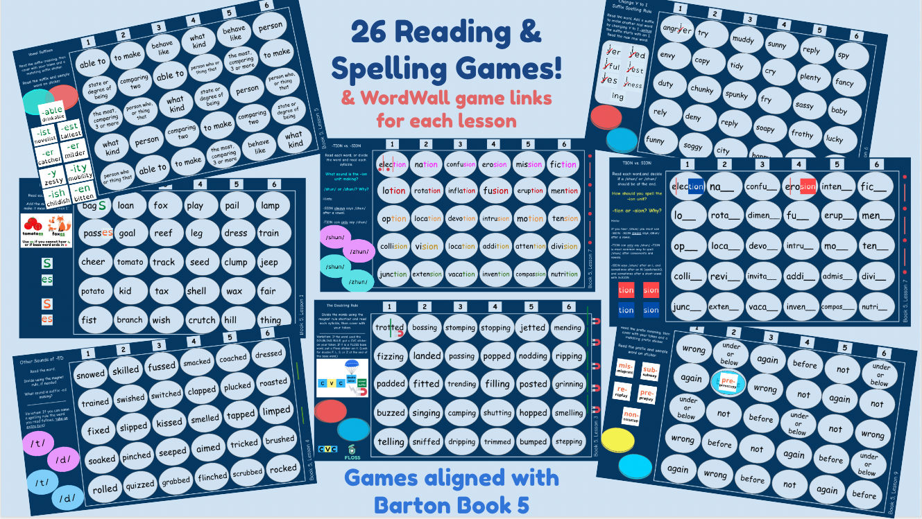 'Four in a Row' Digital Reading & Spelling Games for Barton Book 5 ...