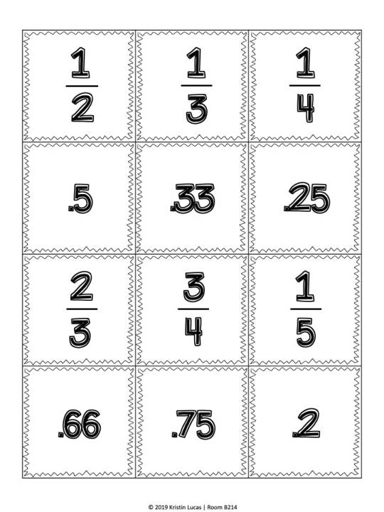 Benchmark Fractions and Decimals Matching Game - Classful