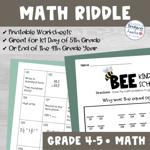 First Day 5th Grade Math Riddle - Classful