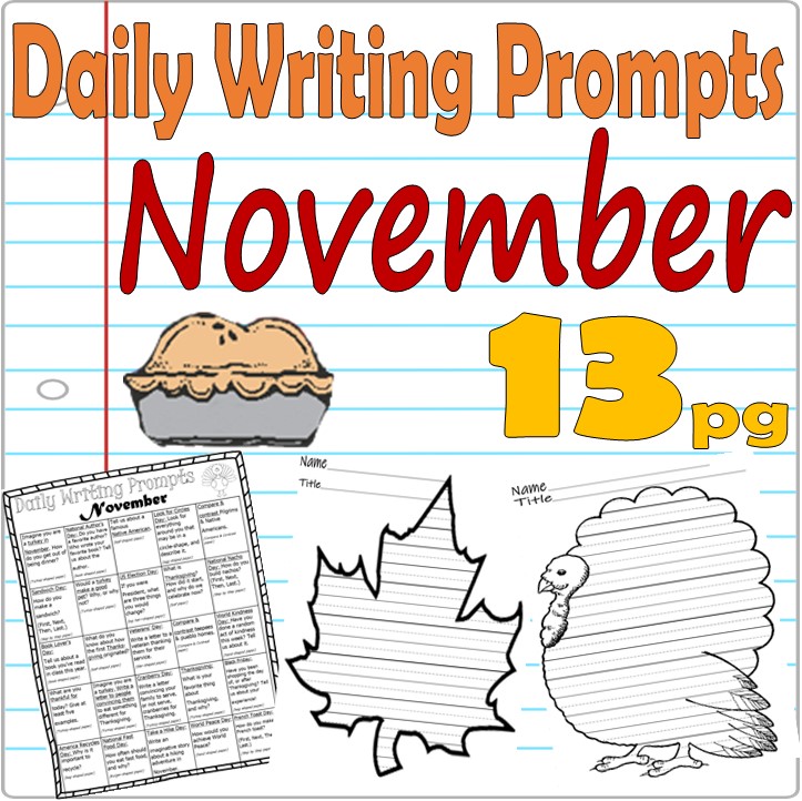 November Daily Journal Writing * 25 Prompts * 12 Shaped Lined Paper ...