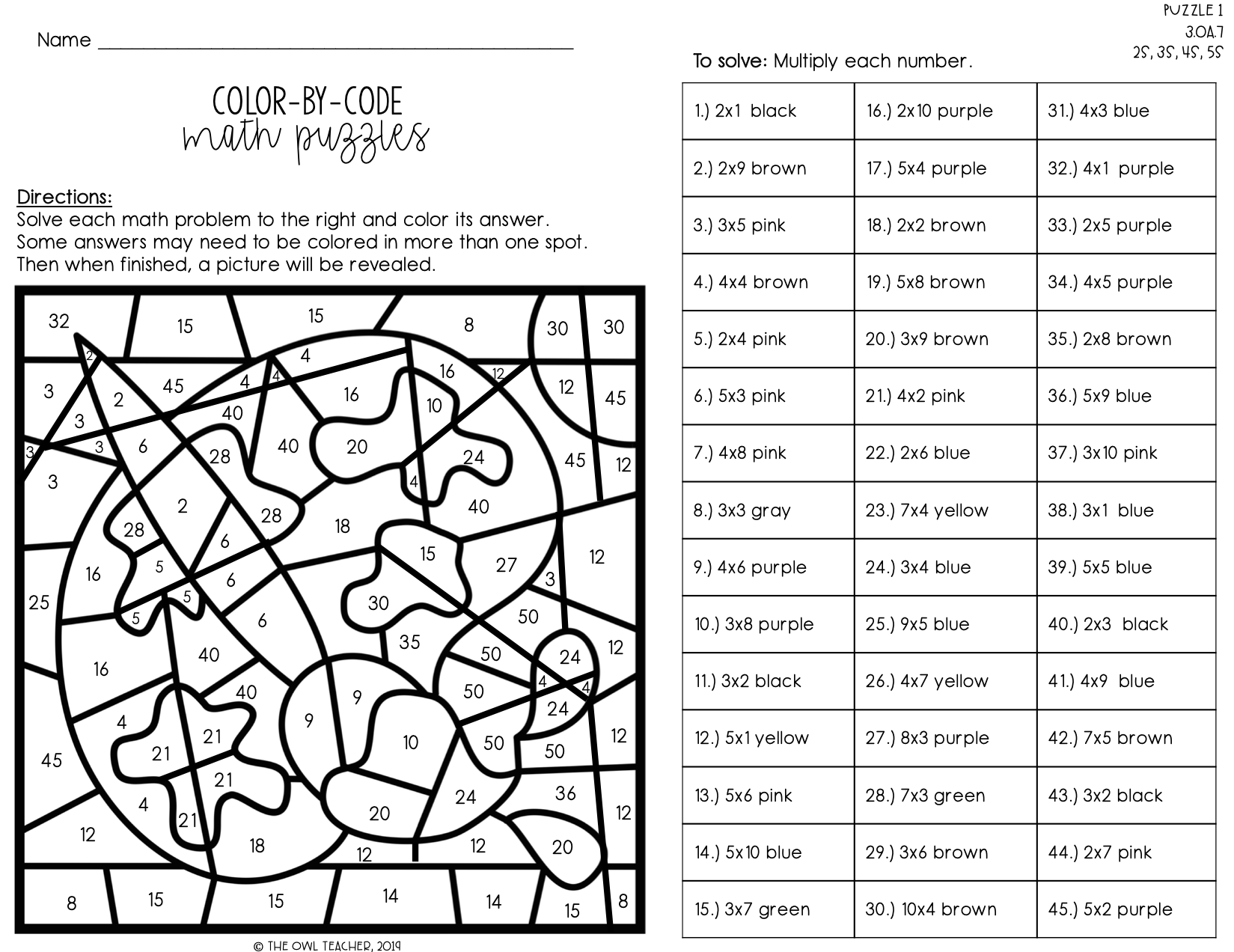 Multiplication Color By Number Multiplication Fact Fluency Activity ...