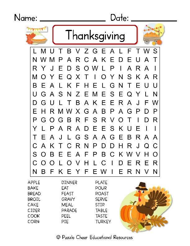Thanksgiving Mini Activity Pack | Word Searches, Maze & Rhyming ...