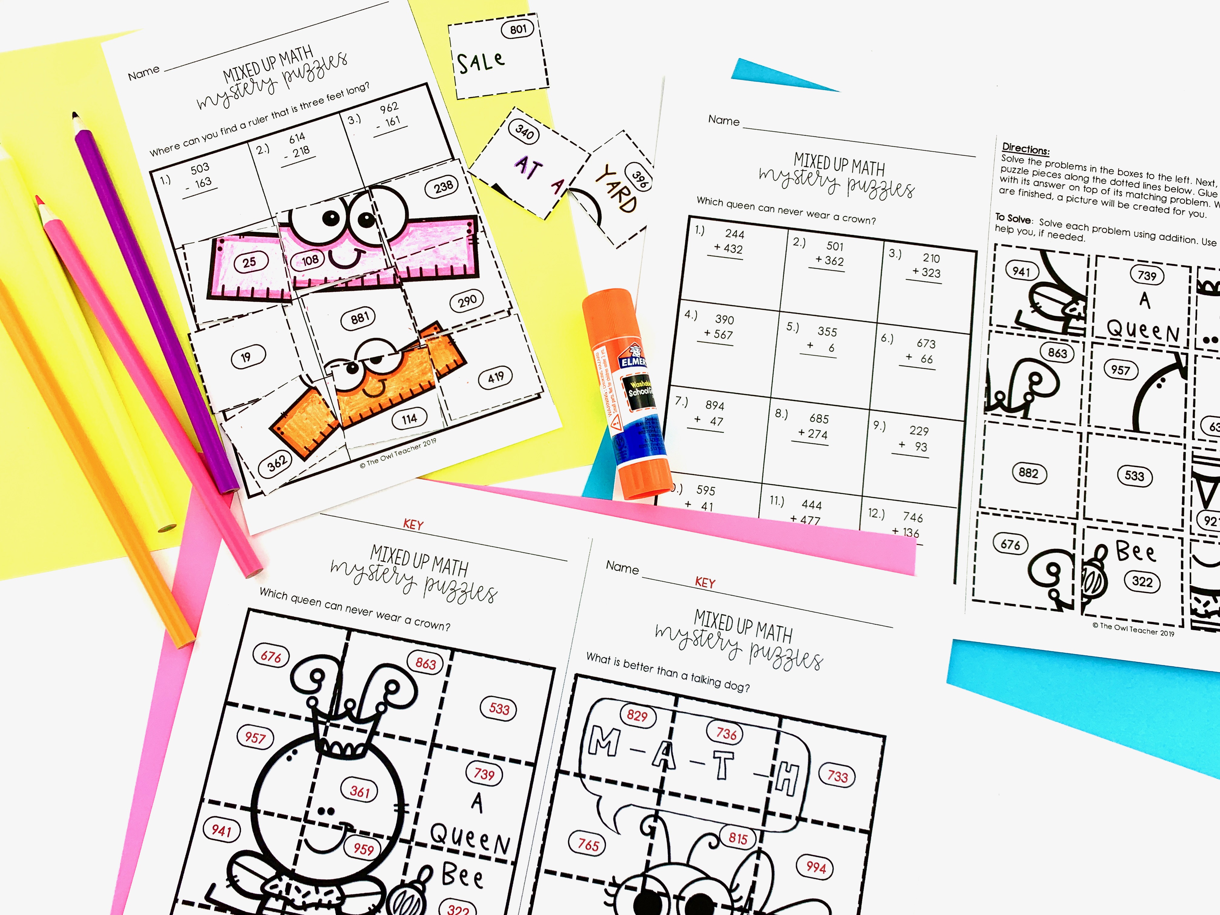 Addition and Subtraction within 1000 with Regrouping Mystery Picture ...