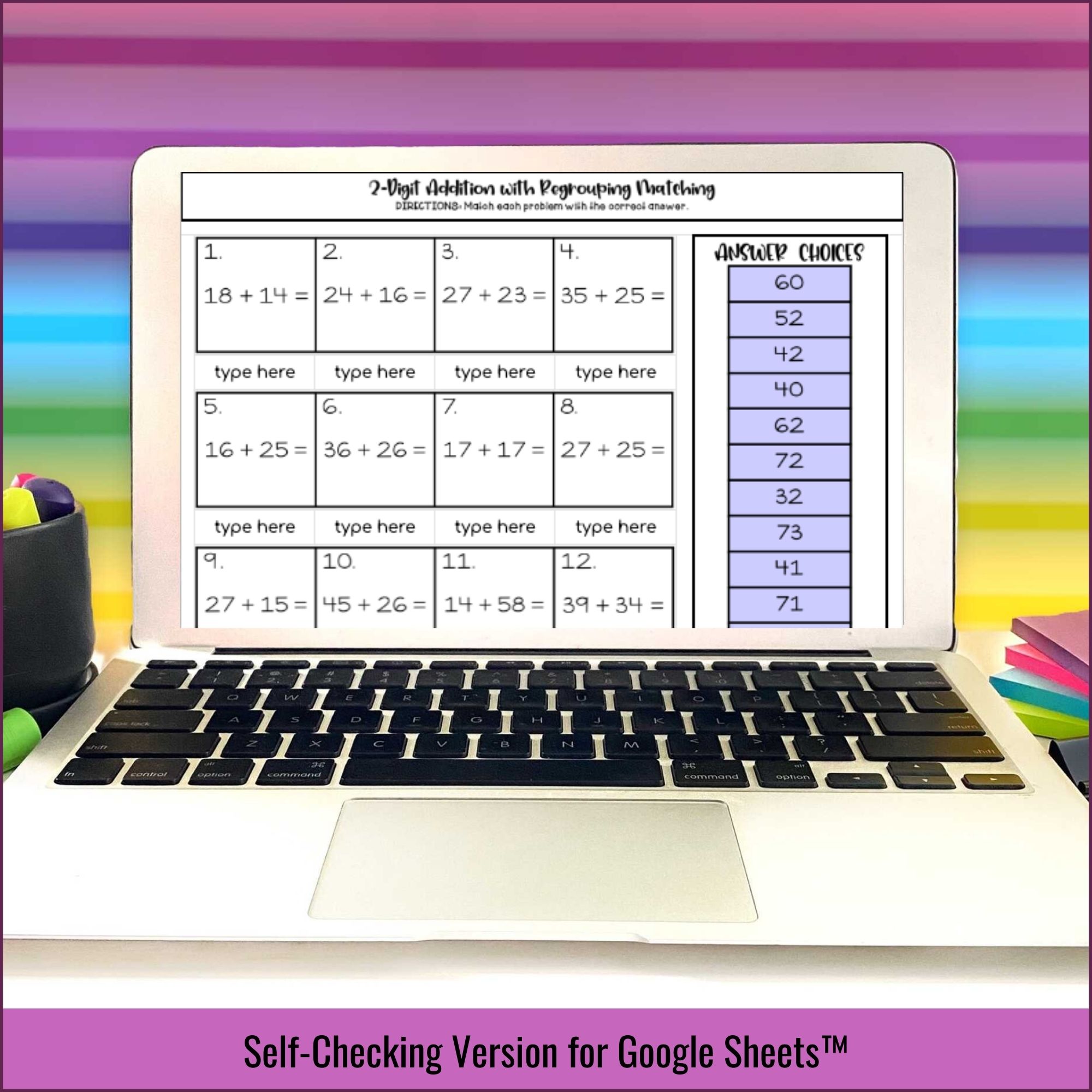 2 Digit Addition with Regrouping Matching Digital and Printable ...