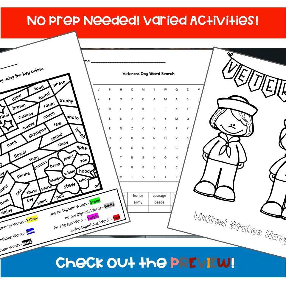 Veterans Day Reading Comprehension & Activities Packet - Classful