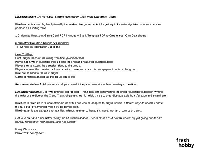 Dicebreaker CHRISTMAS! Holiday & Christmas Icebreaker Questions I ...