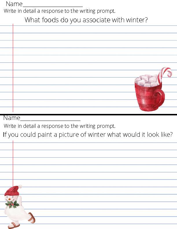 60 Winter Themed High School Writing Prompts printable pages - Classful