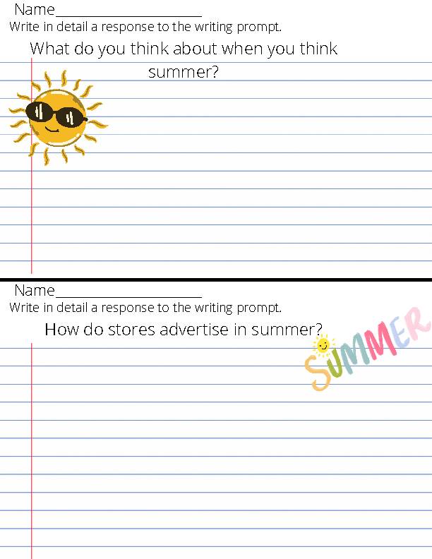 60 Summer Themed High School Writing Prompts printable pages - Classful