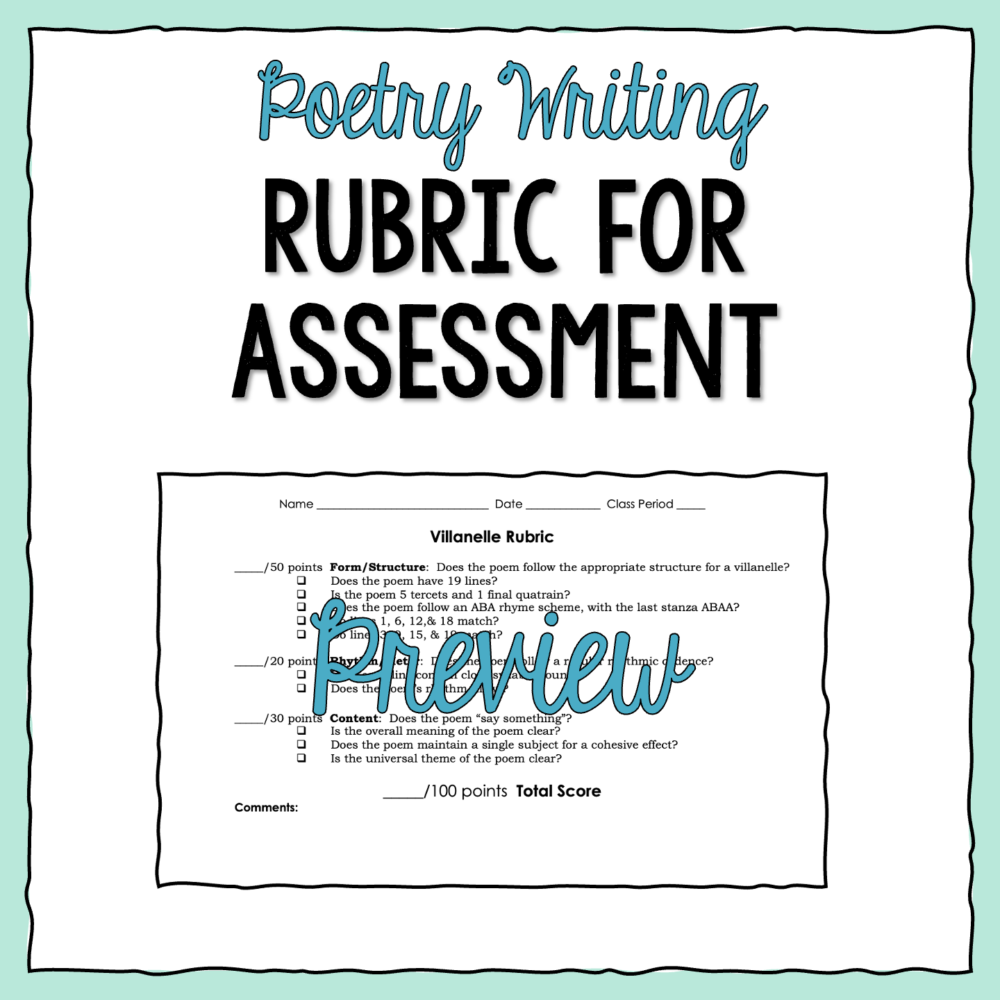 Villanelle - Poetry Writing - Poem Writing Form to Guide Process - Classful