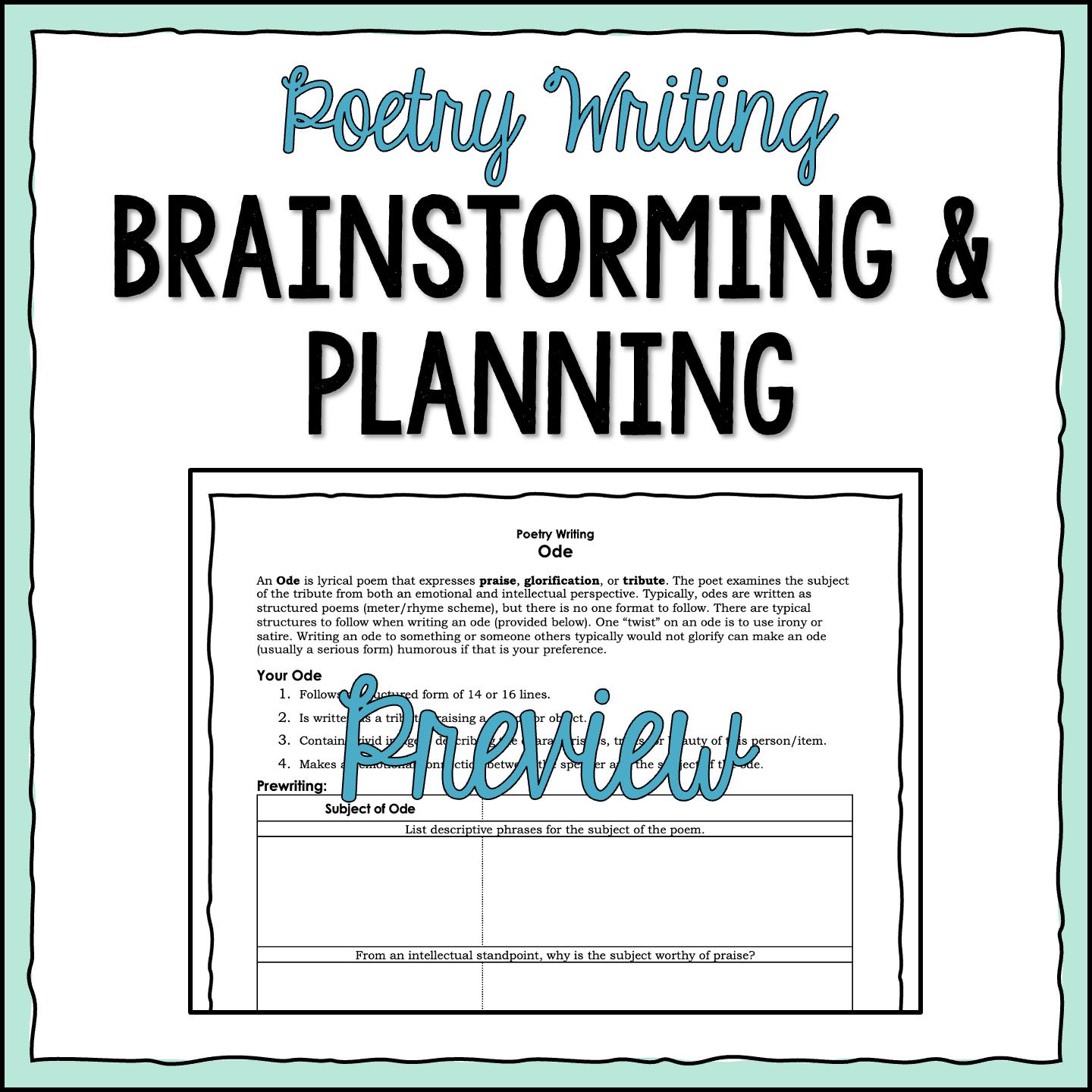 Ode - Poetry Writing - Poem Writing Form to Guide Process - Classful