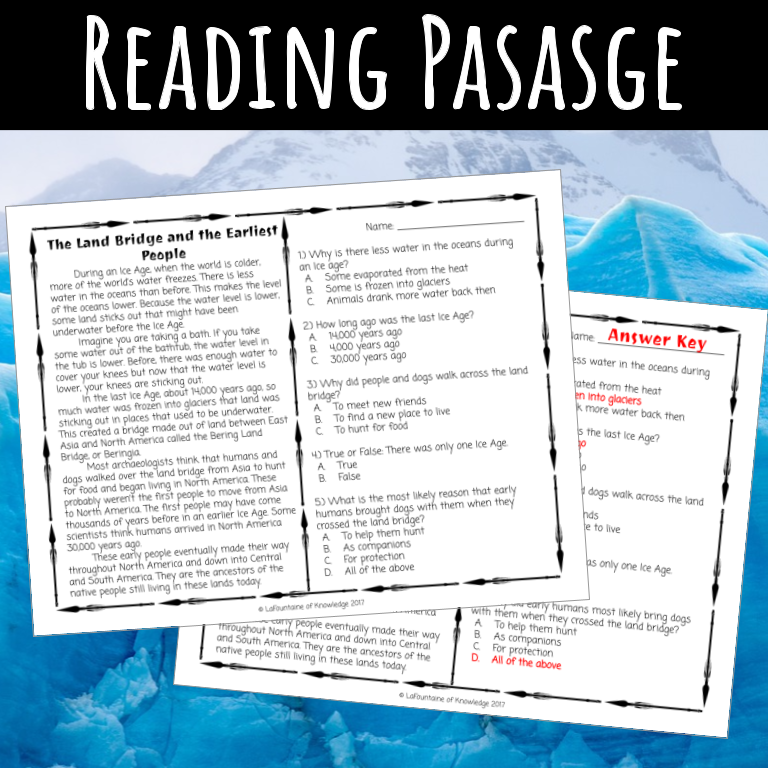 The Land Bridge Beringia Reading Comprehension Passage and Map Activity ...