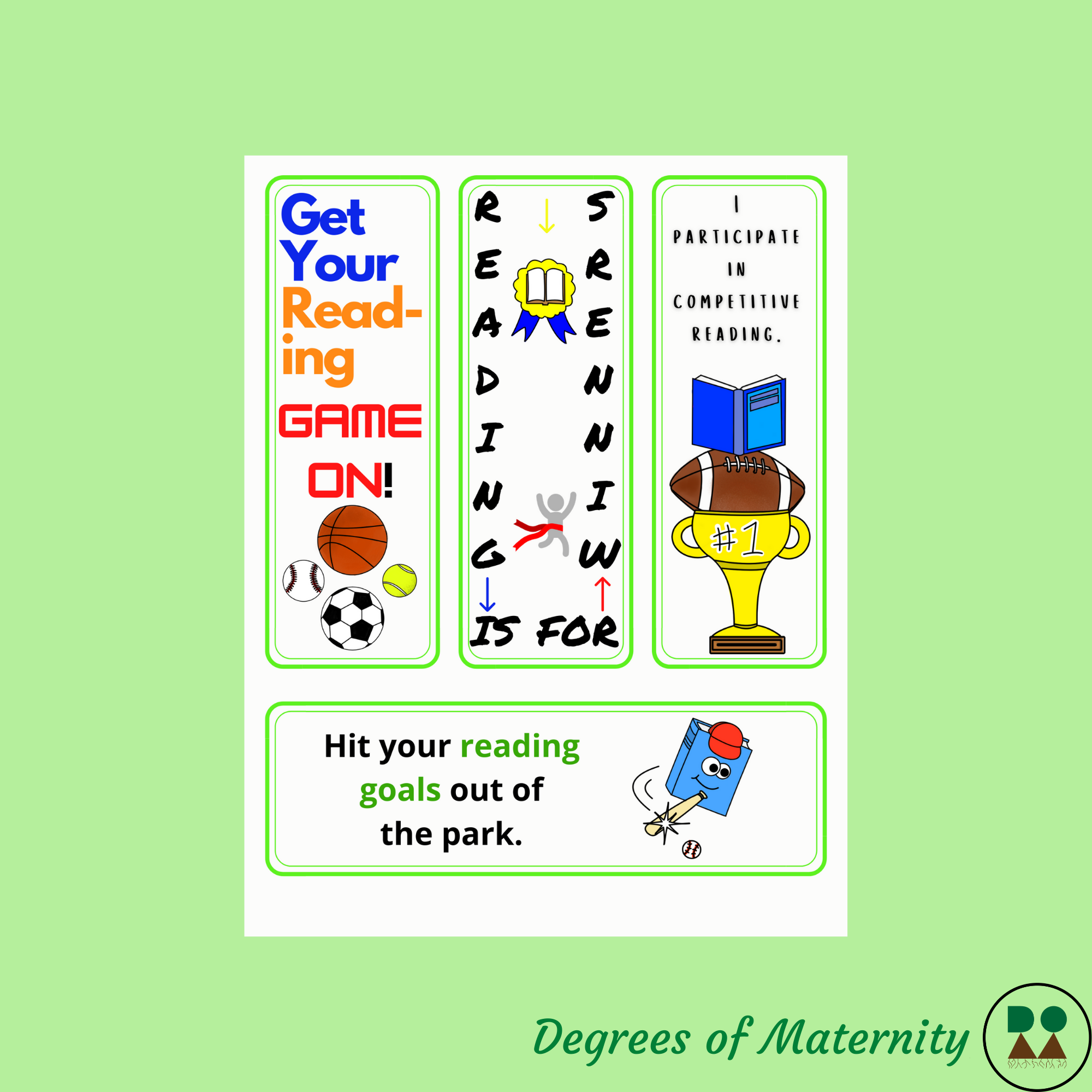 Sports Fun Book Report Helper, Bookmarks, and Reading Log (in color ...