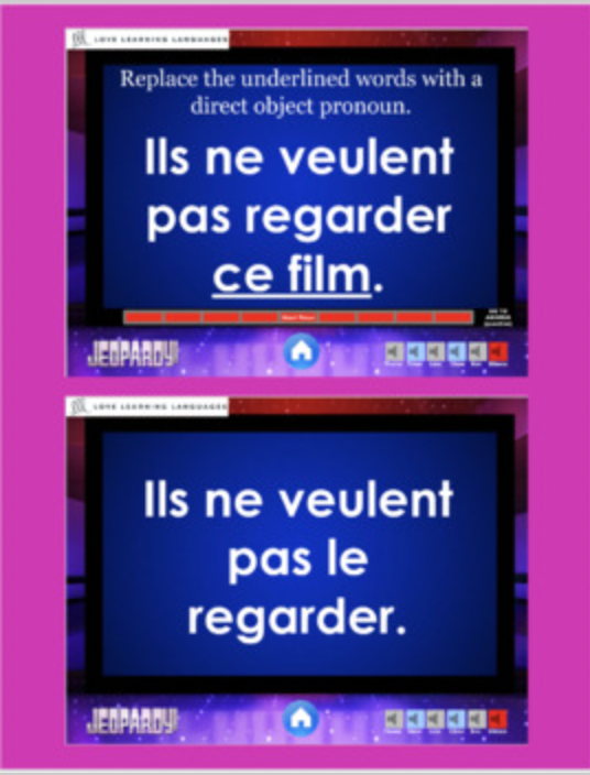 French Direct Object Pronouns - French PowerPoint Jeopardy Game - Classful