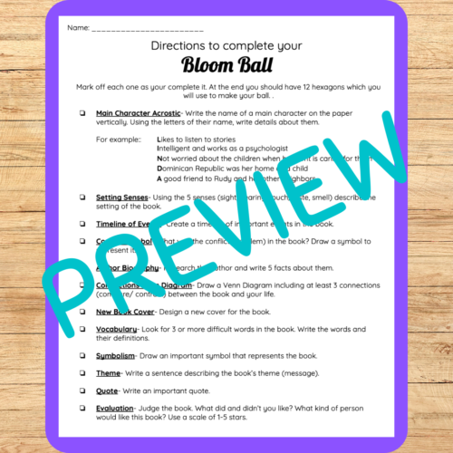Bloom Ball Book Report- A creative project for any novel upper ...