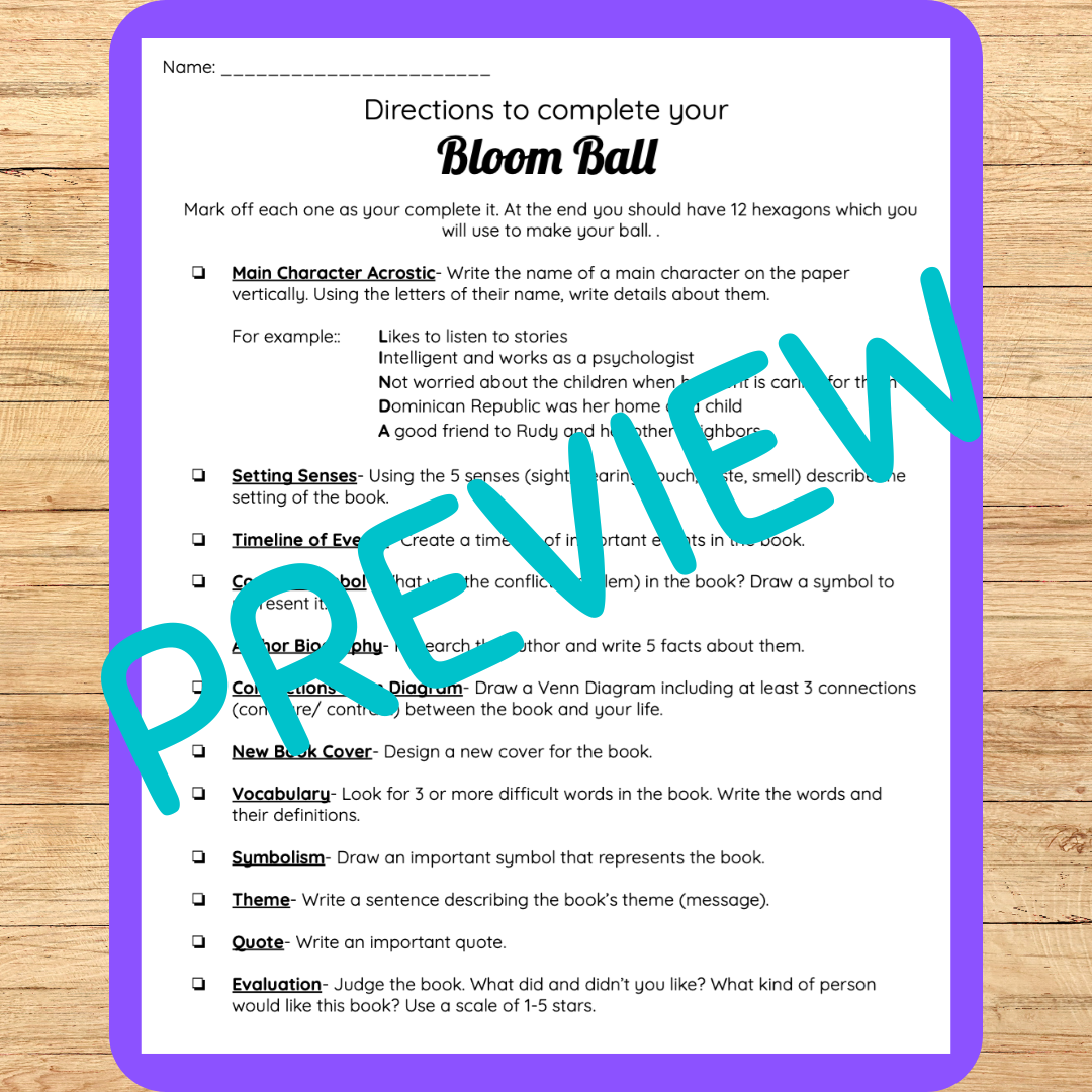 Bloom Ball Book Report- A creative project for any novel upper ...