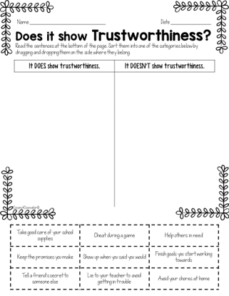 Trustworthiness Worksheet Set of 12 - Classful