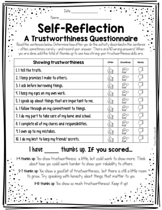 Trustworthiness Worksheet Set of 12 - Classful