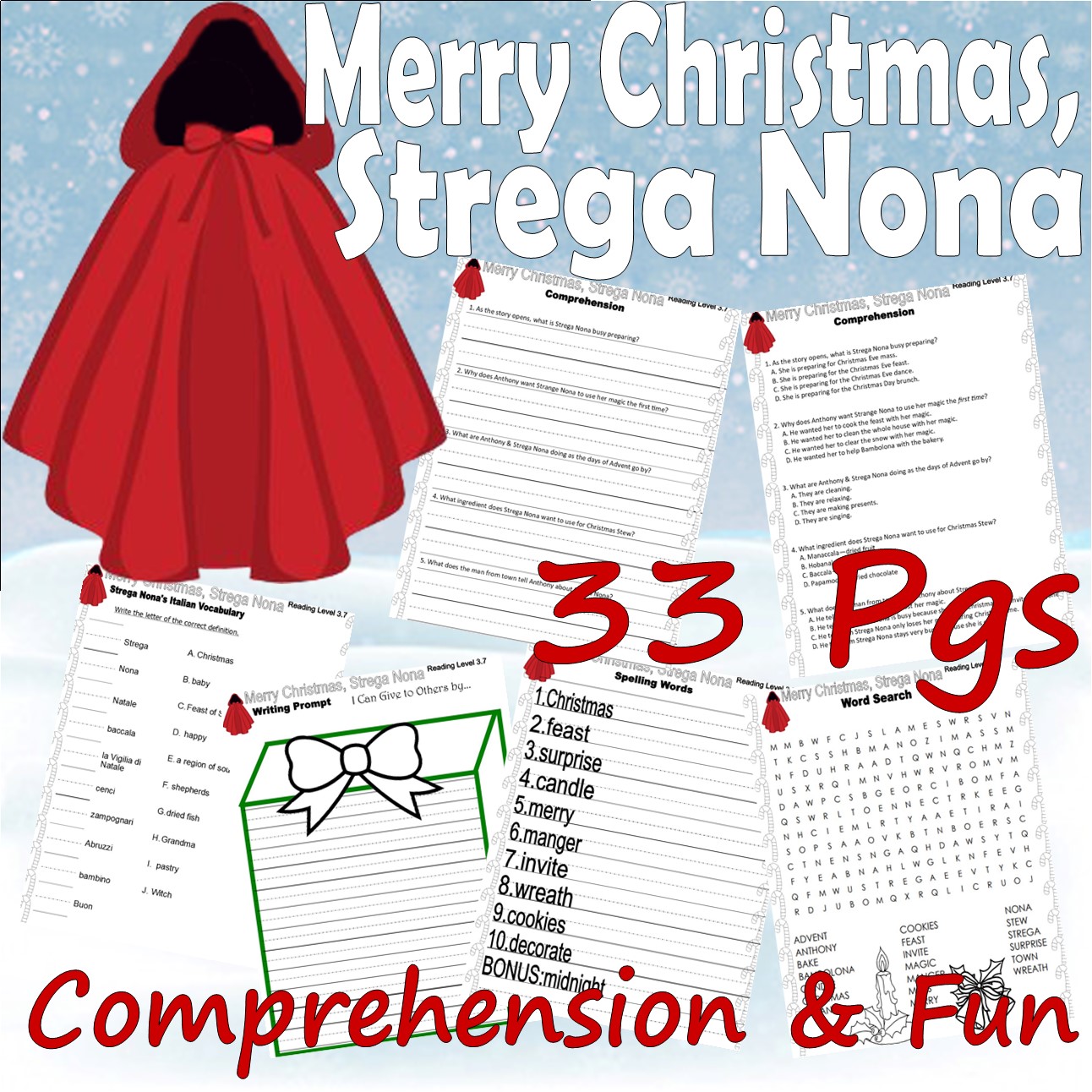 Merry Christmas Strega Nona Reading Comprehension Book Study Literacy ...