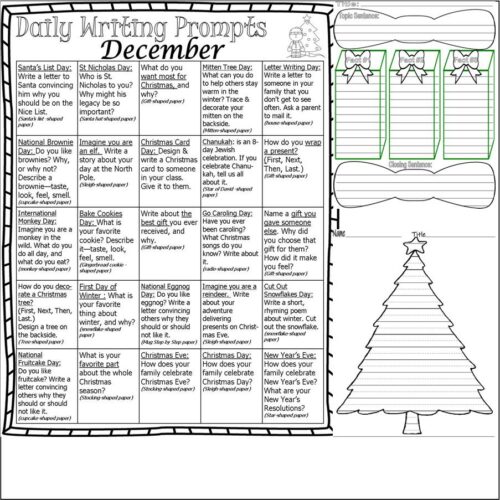 December 25 Daily Journal Writing Prompt Graphic Organizer Primary ...