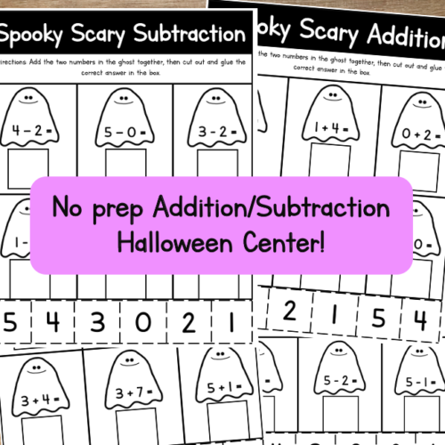 NO PREP Addition/Subtraction Cut, Glue, and Match Halloween Center ...