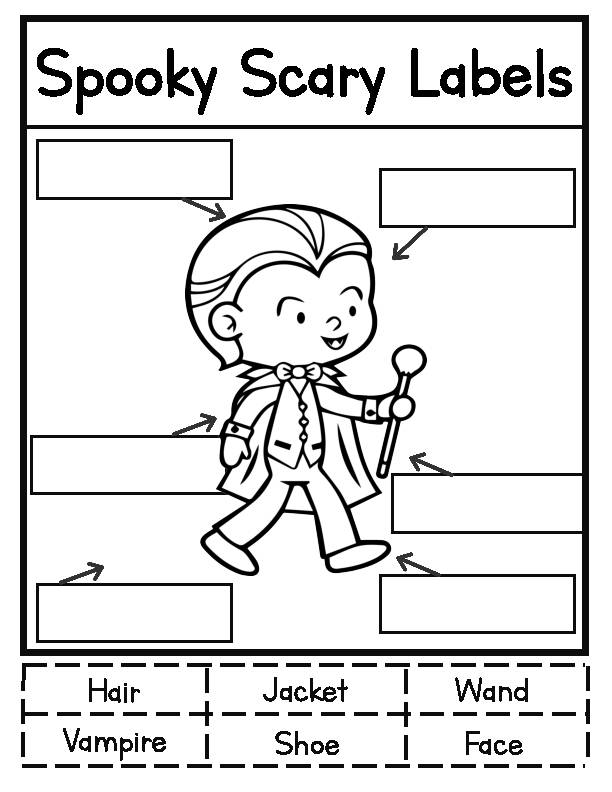 NO PREP Halloween Labeling Center Printable Worksheet - Kindergarten ...