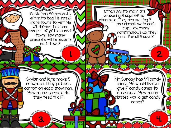 Multiplication and Division Word Problems Holiday Task Cards - Classful