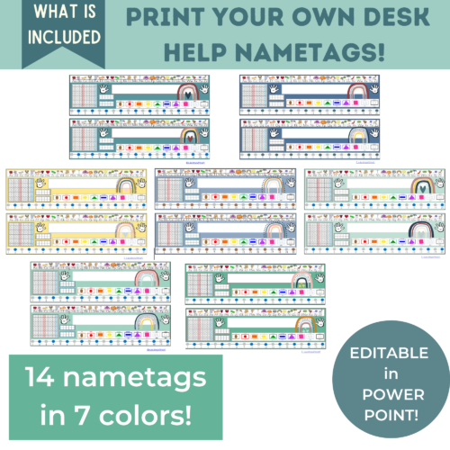 Editable Boho Rainbow Desk Help Name Tags / Name Plates - Classful