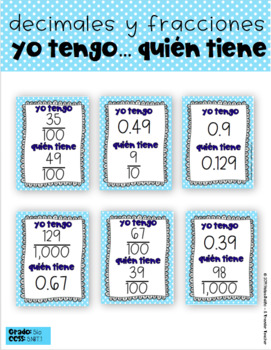 Relaciona decimales y fracciones juego Yo Tengo... Quien tiene ...