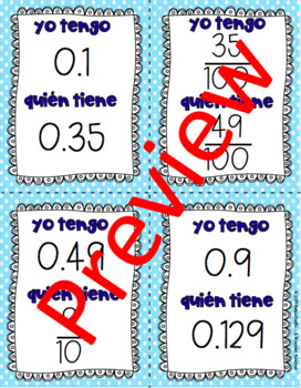 Relaciona decimales y fracciones juego Yo Tengo... Quien tiene ...