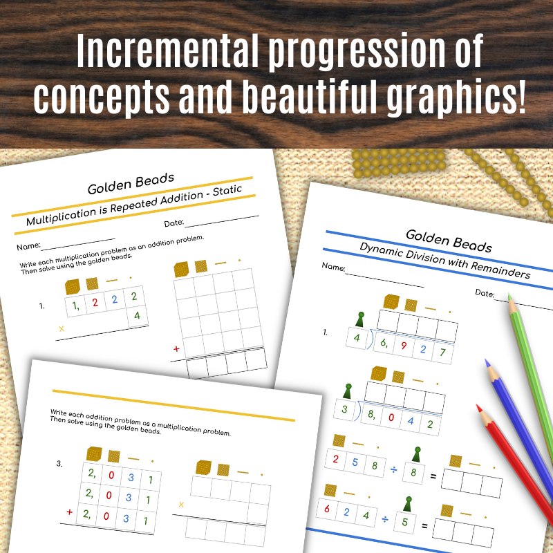 Montessori Golden Beads Operations Worksheets and Printable Base Ten ...