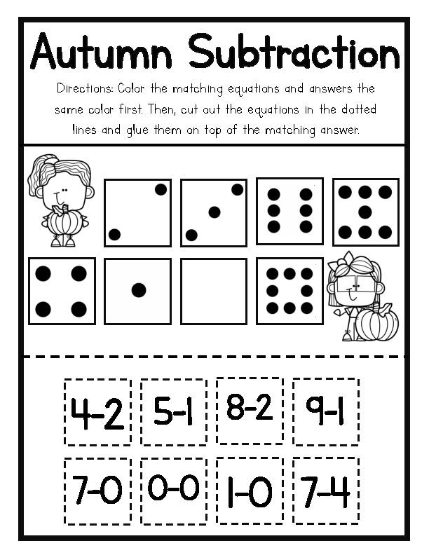 November Subtraction Cut, Glue, and Match! Kindergarten + 1st Math ...