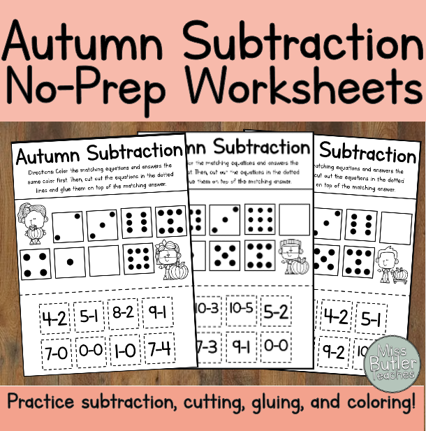 November Subtraction Cut, Glue, and Match! Kindergarten + 1st Math ...