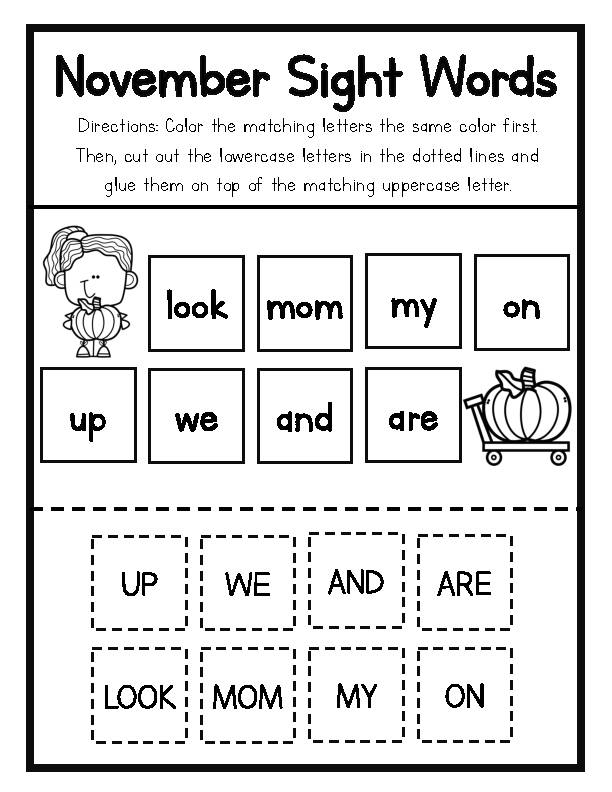 November Sight Words Cut, Glue, and Match Literacy Center! VPK ...