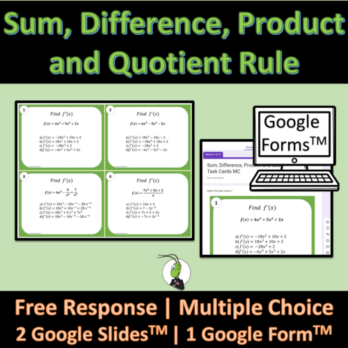 Sum, Difference, Product and Quotient Rule Task Cards | Calculus ...