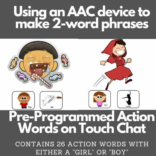 Making 2-word phrases using AAC Device, Subject+Verb Touch Chat - Classful