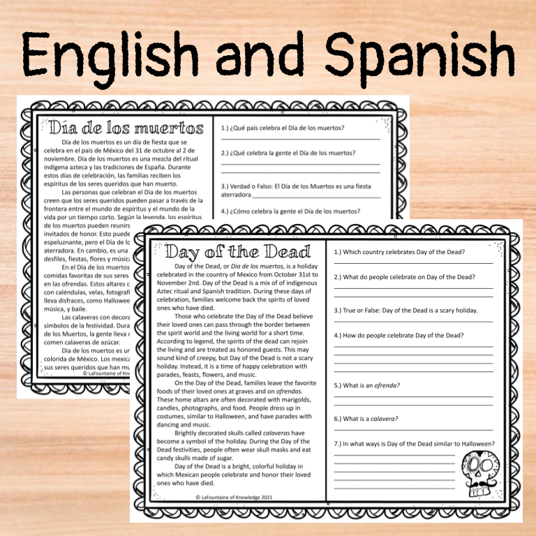 Day of the Dead Reading Passage and 3D Calavera Skull Craft ENGLISH and ...