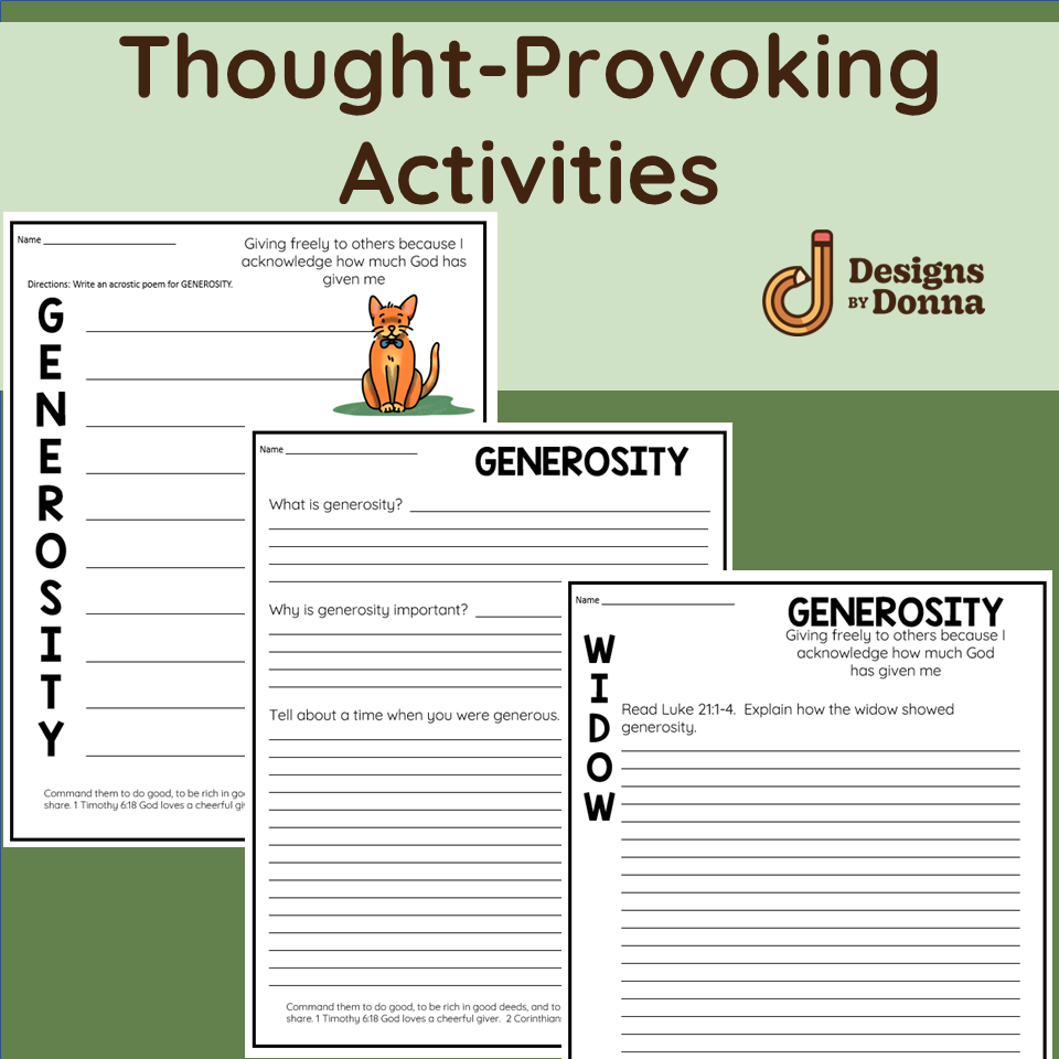 Generosity Christian Character Trait Packet No Prep - Classful
