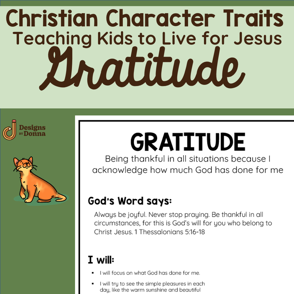 Gratitude Christian Character Trait Packet No Prep - Classful